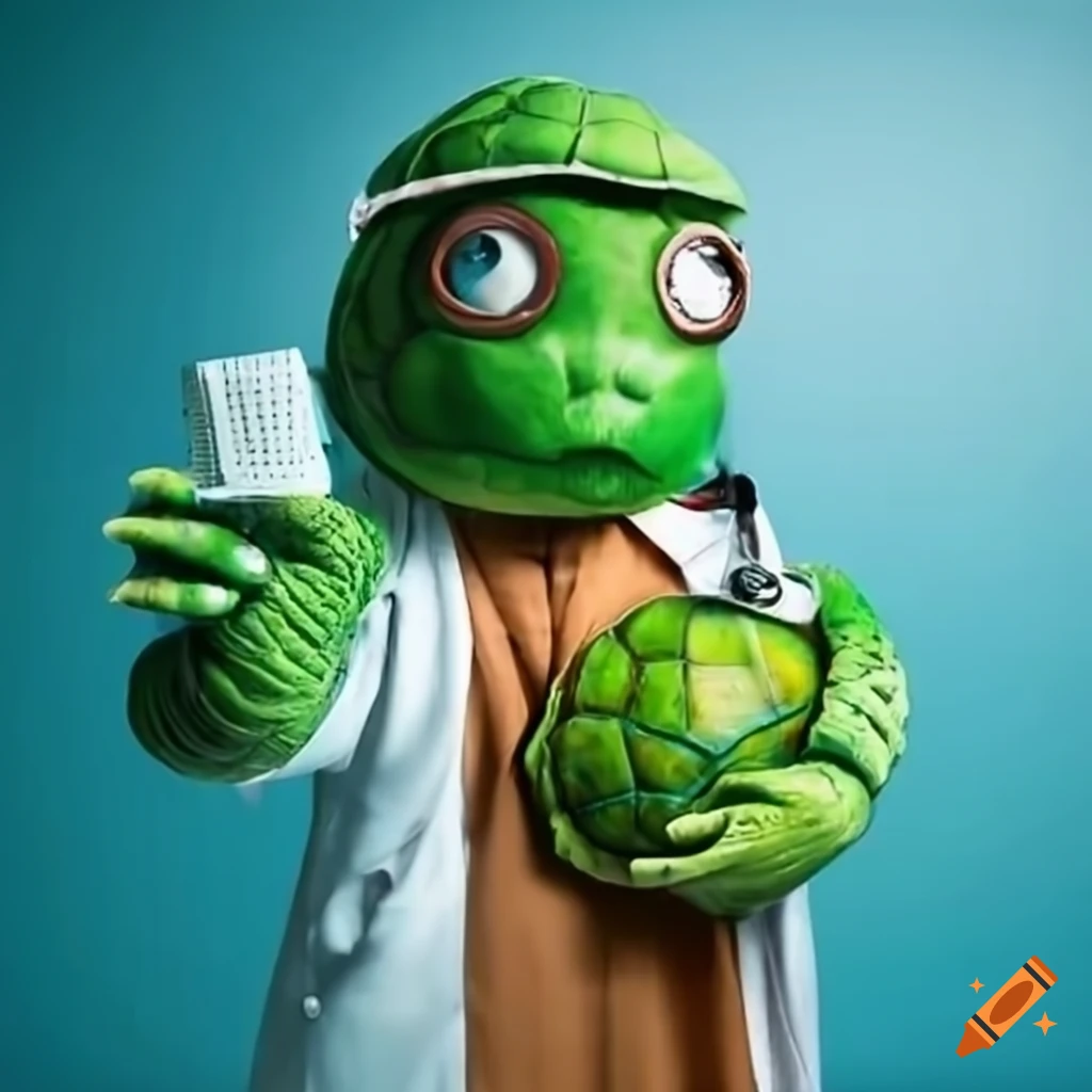Medical doctor wearing a turtle costume on Craiyon