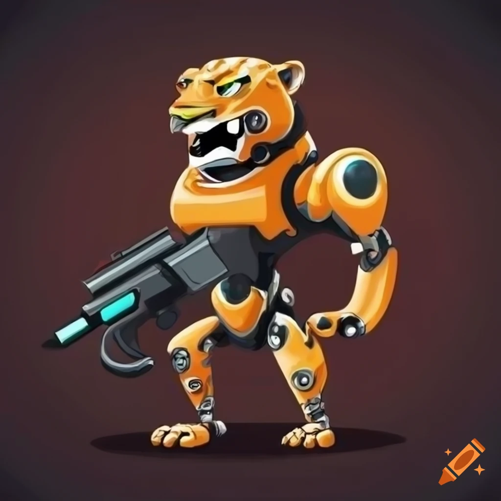Angry robotic leopard with weapons in a cartoon team logo on Craiyon