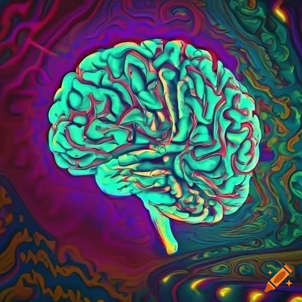 Psychedelic brain logo on a colorful background on Craiyon