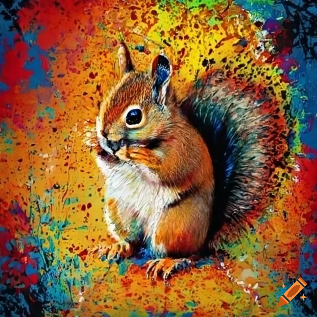 Abstract splatter painting of a squirrel on Craiyon