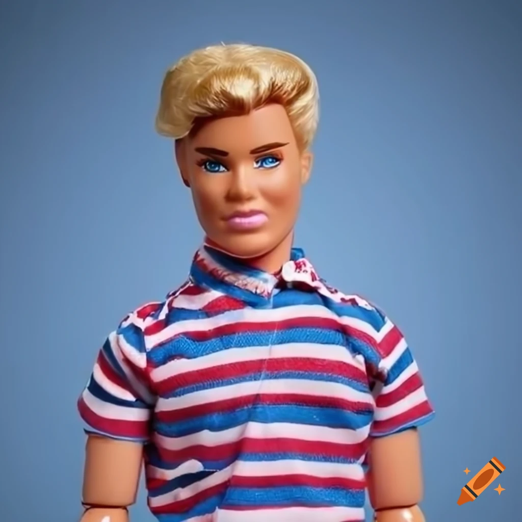 Ken doll with blue, red, and white striped blouse on Craiyon