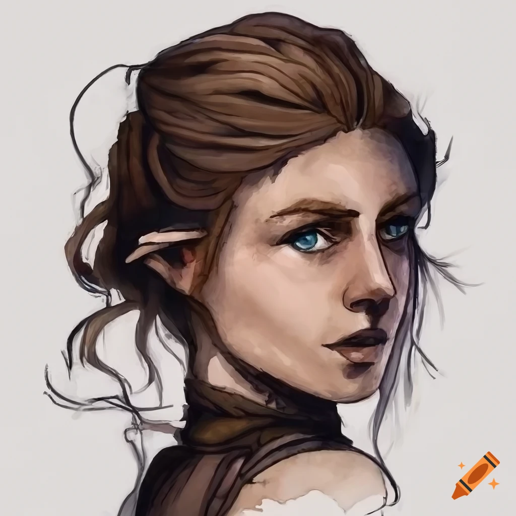 Medieval character portrait with bright watercolor brushstrokes and ...