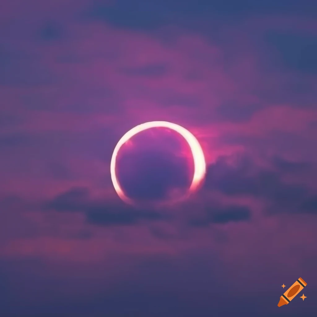 Half eclipse with purple and blue background and some clouds on Craiyon