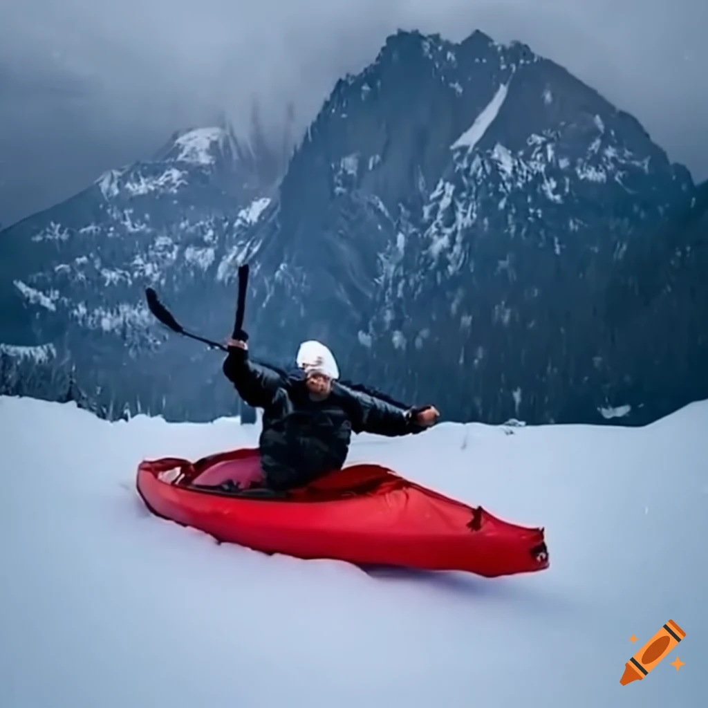 Person kayaking on snow down a mountain on Craiyon