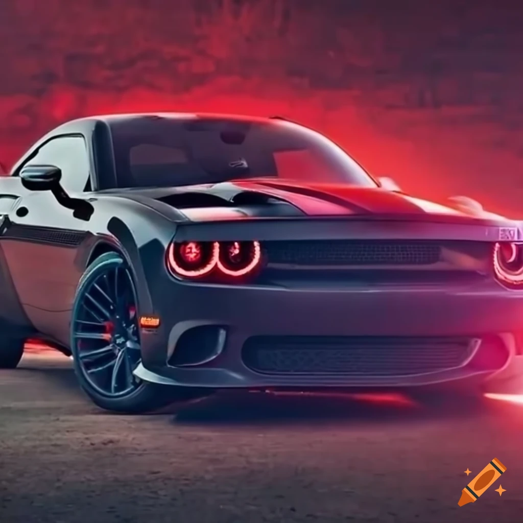 Black hellcat with red underglow in the night on Craiyon