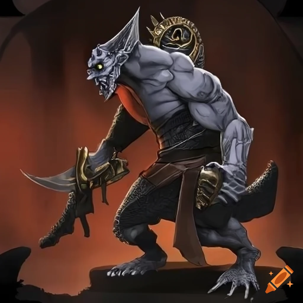 Goliath gargoyle fusion Mahito as black monk knight with Egyptian sword ...