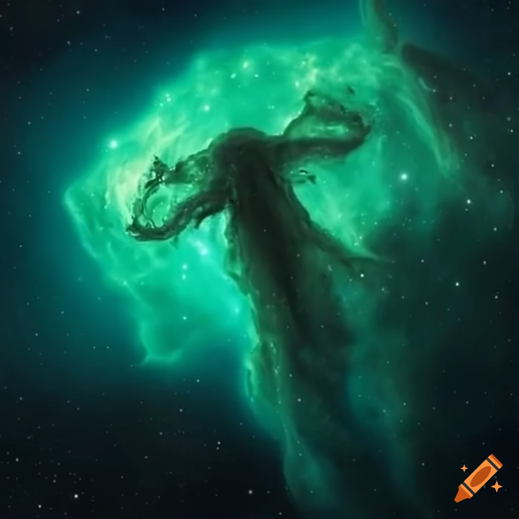 Massive space creature in deep space with green nebula background on ...