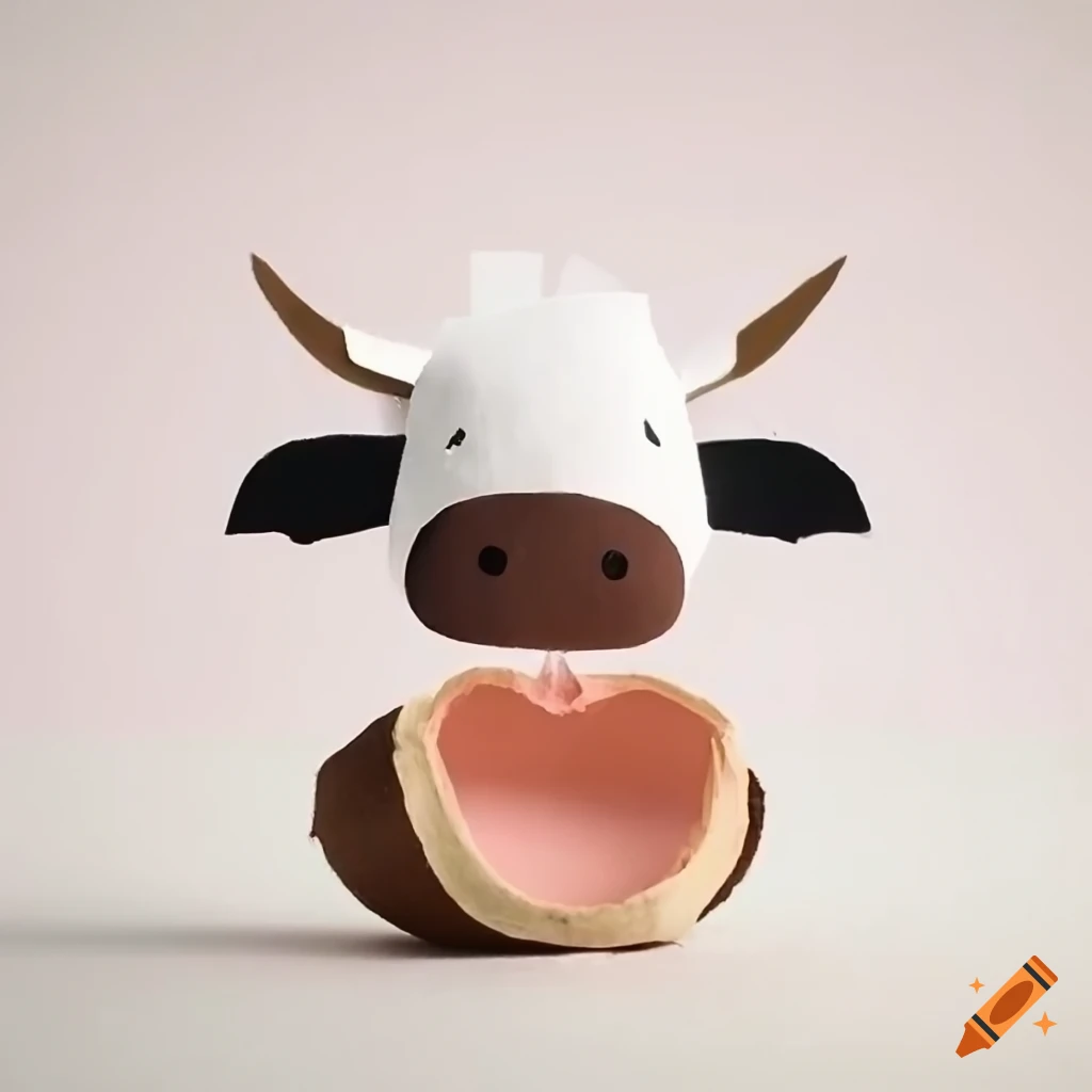 Paper craft cow next to a coconut sprout on Craiyon