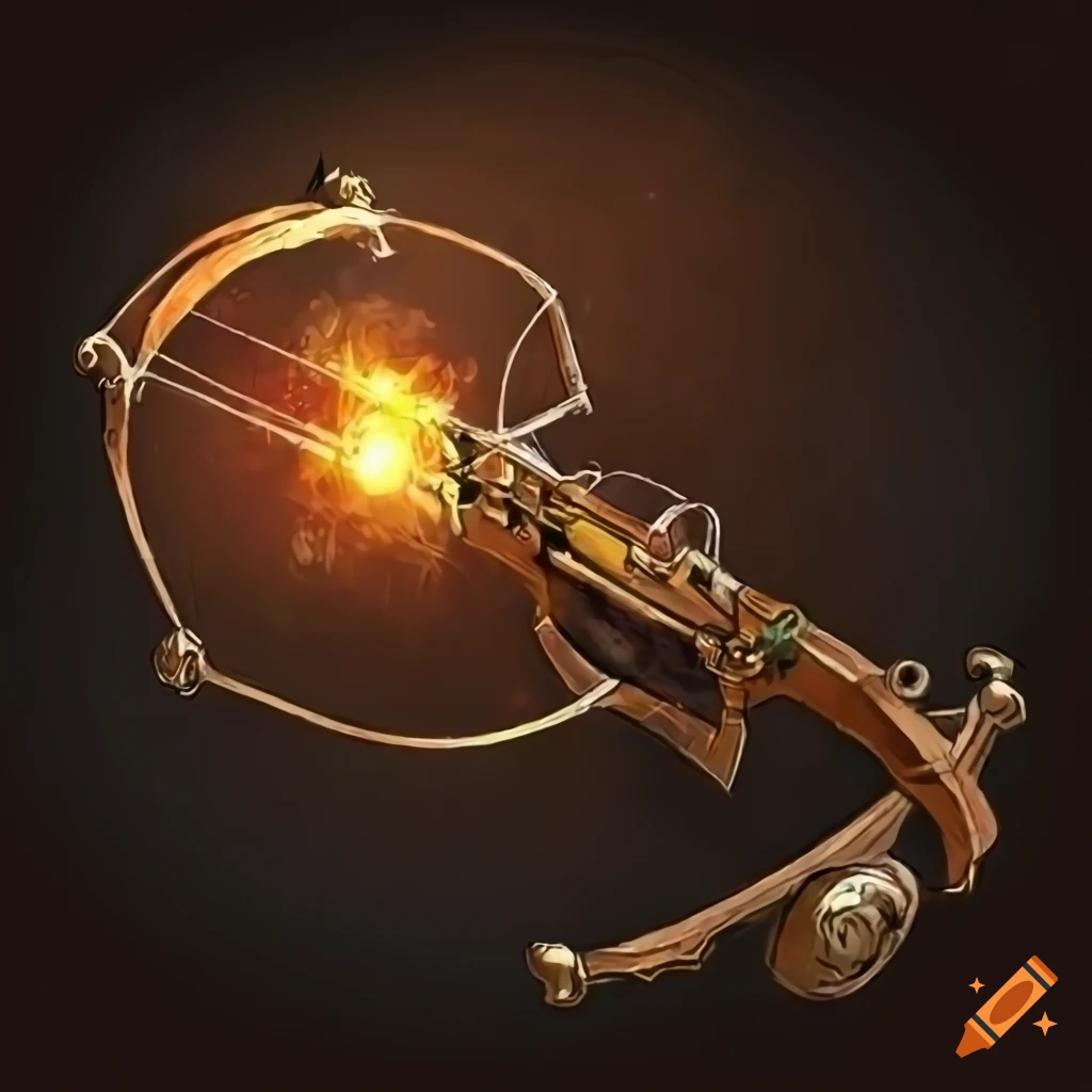 Steampunk crossbow shooting electricity in a fantasy art style on Craiyon