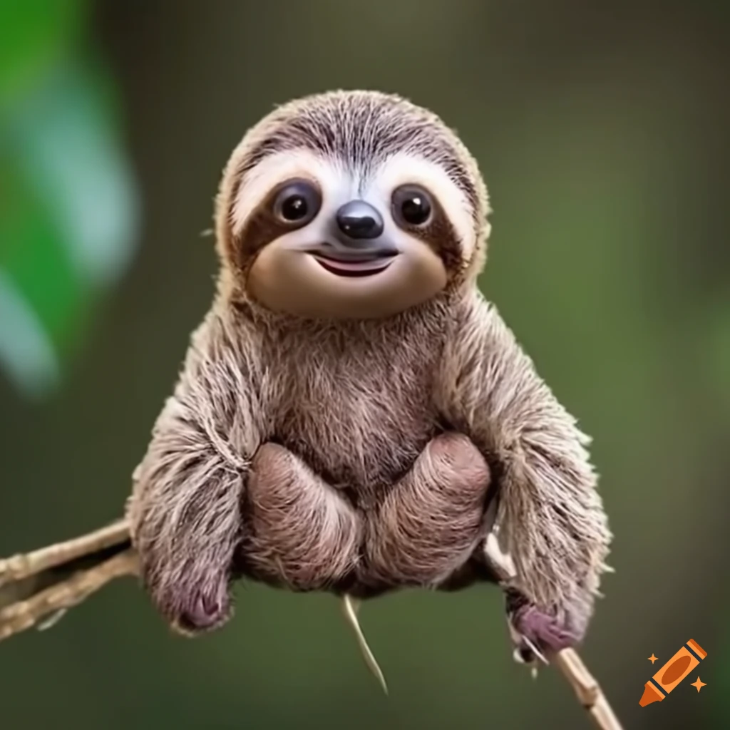 Baby sloth with Disney princess-like features and big expressive eyes ...