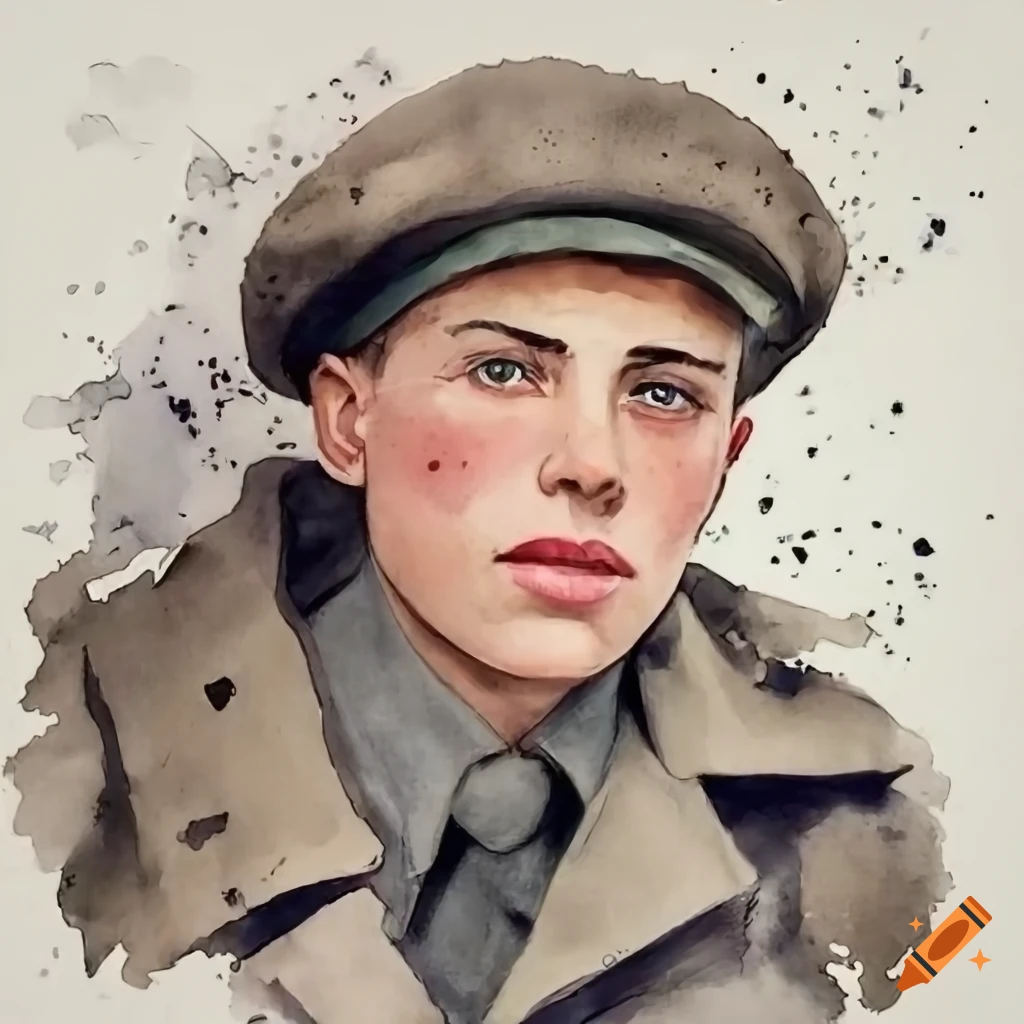 Young french man in 1940s world war ii style drawing techniques on Craiyon