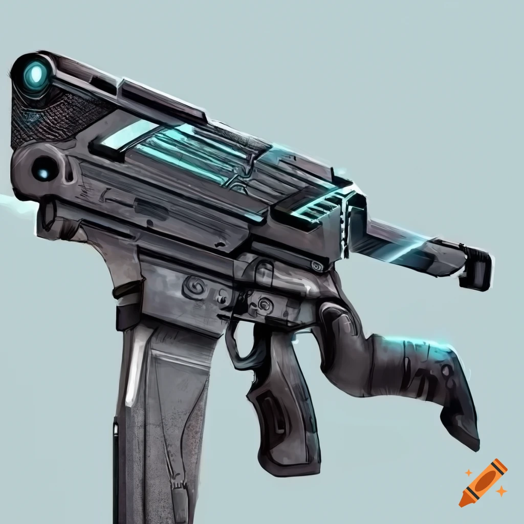 Futuristic pistol with cybernetic technology on a white background on ...