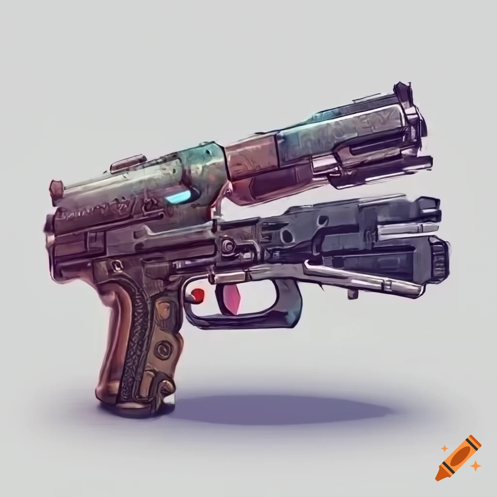 Futuristic pistol cybernetics technology on white background on Craiyon