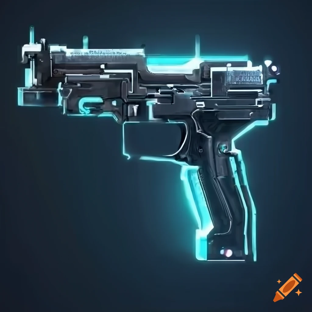 Futuristic pistol and cybernetic technology on a white background on ...