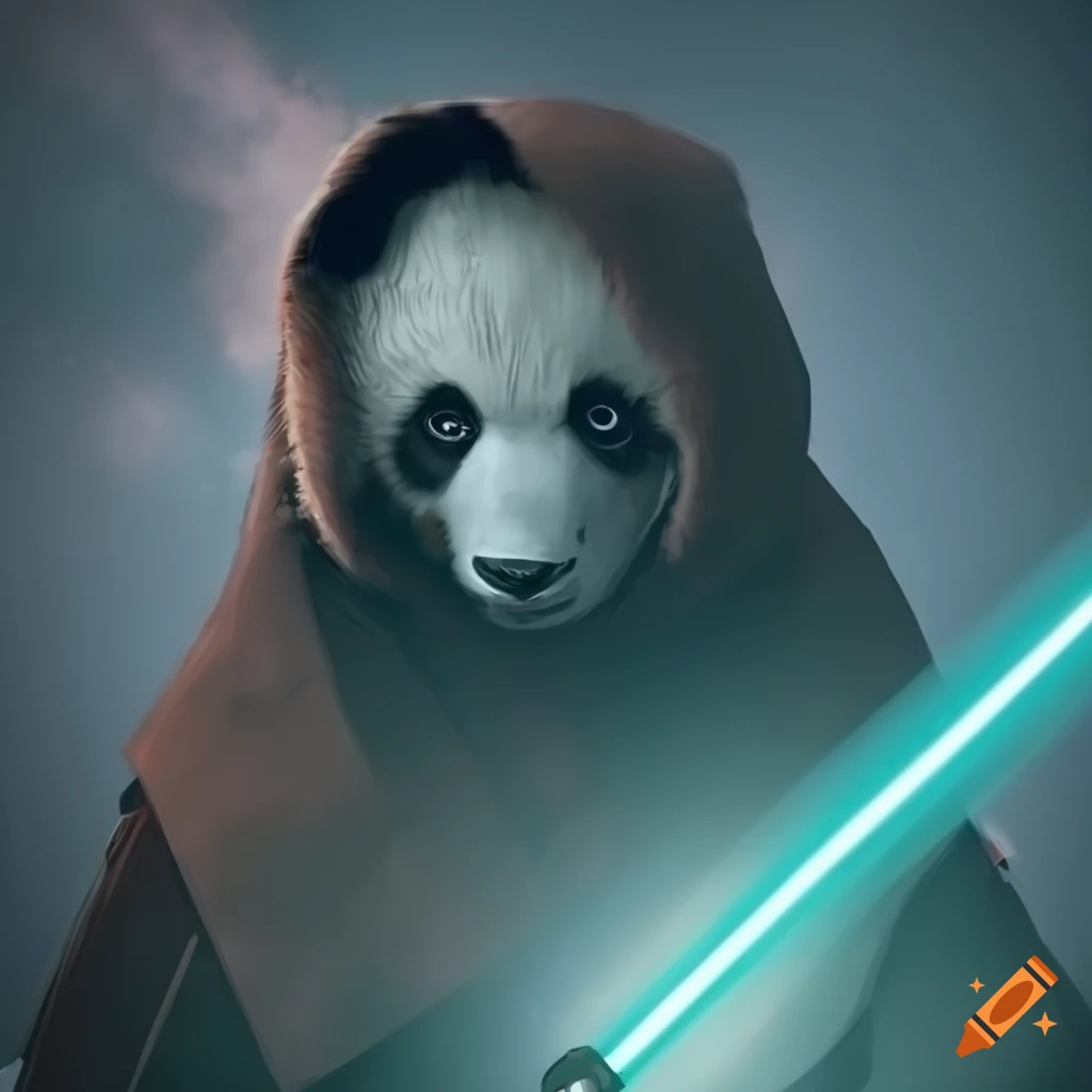 Fighting jedi space panda in space suit with lightsaber on Craiyon