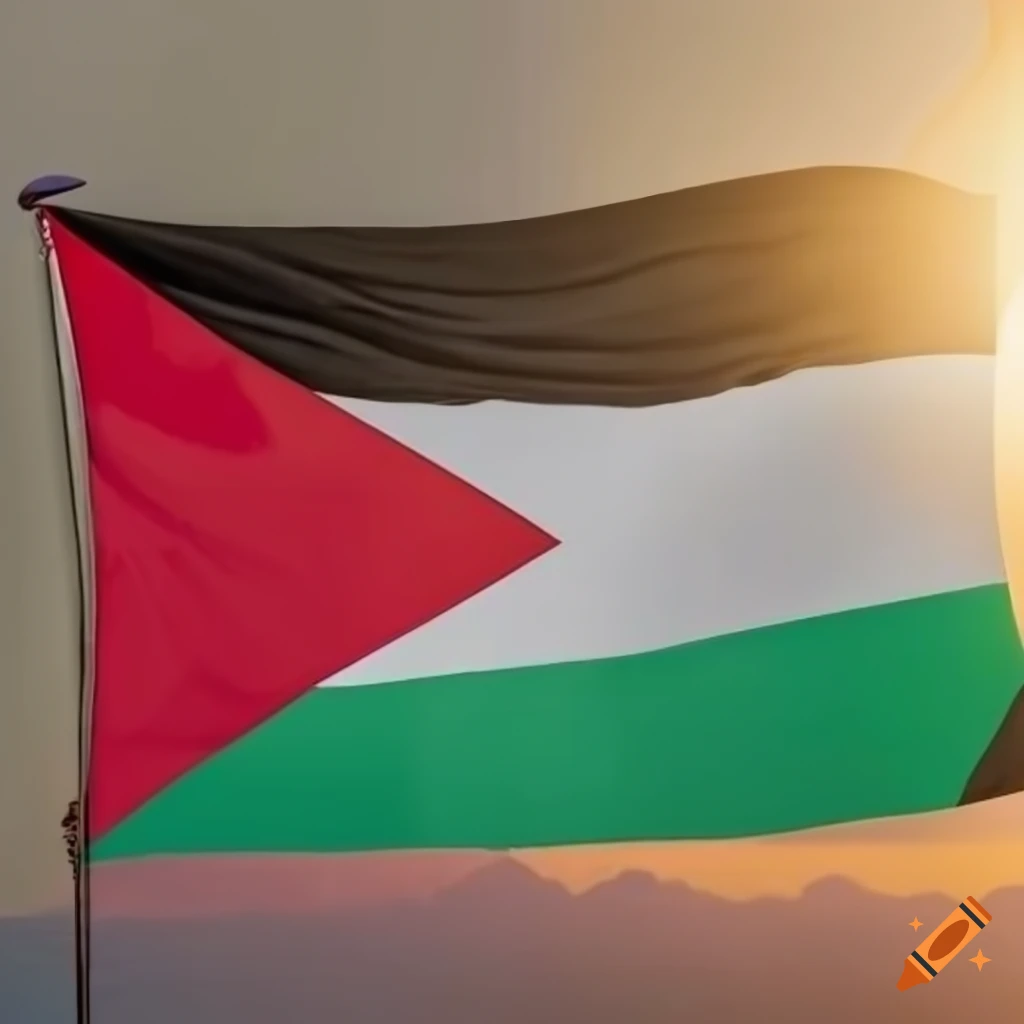 Palestine flag with a sunset background on Craiyon