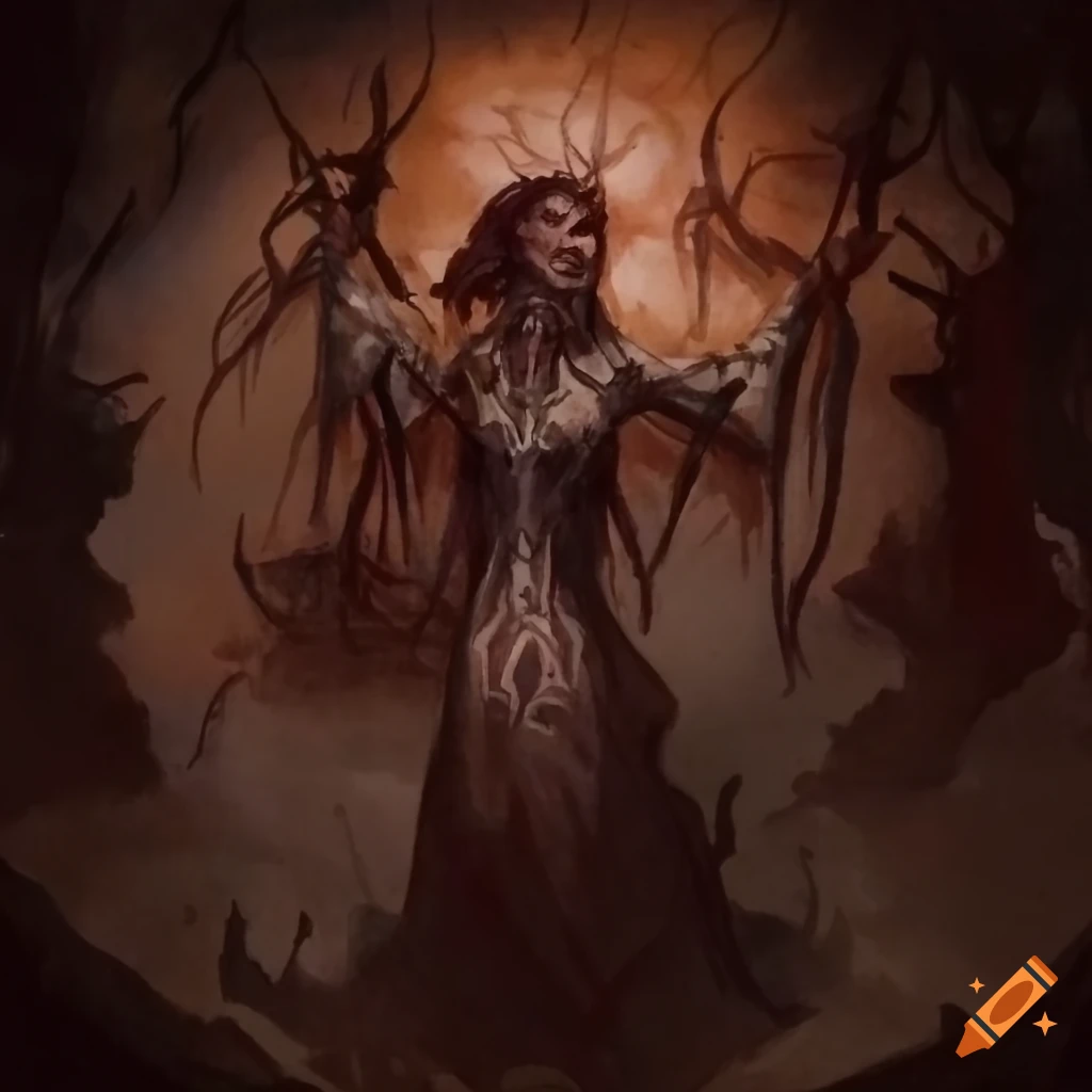 Evil life-draining spell in old drawing style, fantasy art on Craiyon