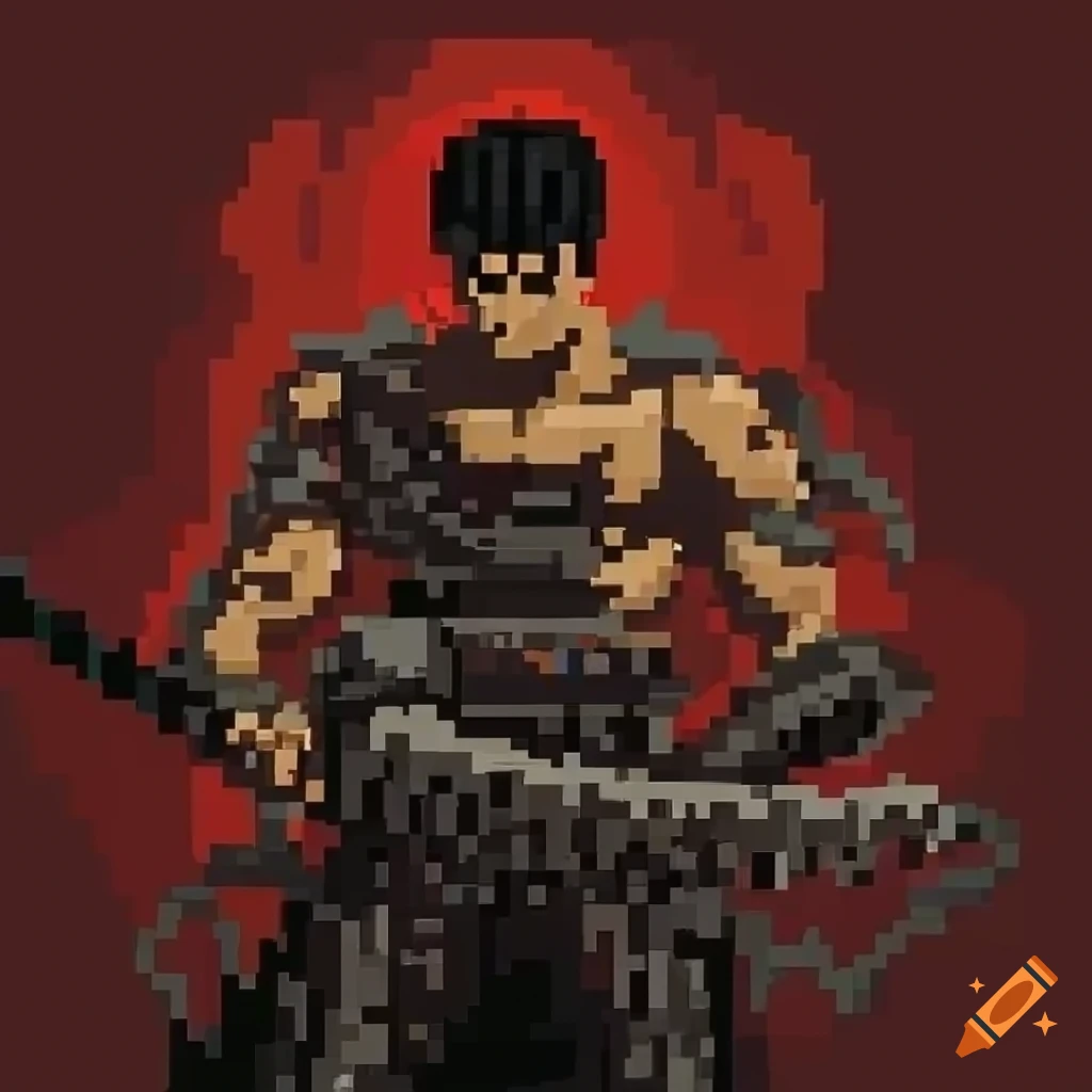 Pixel art of guts from berserk in blasphemous style on Craiyon