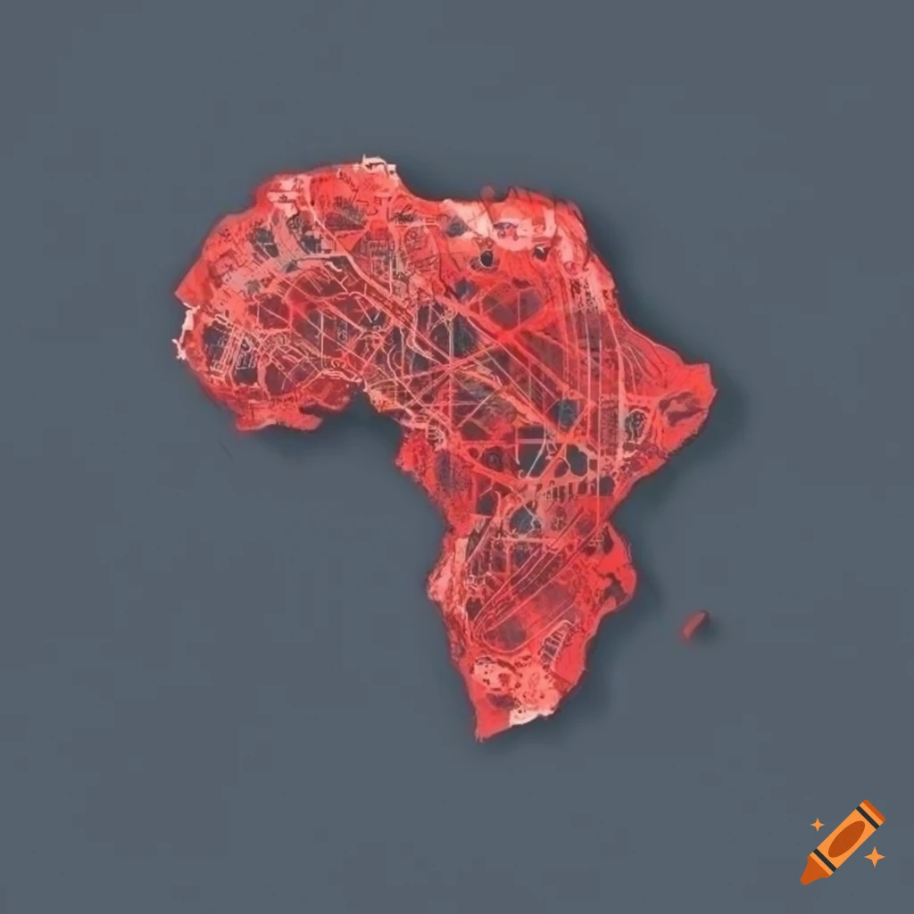 Abstract africa map with red geometric shapes and electrical ...