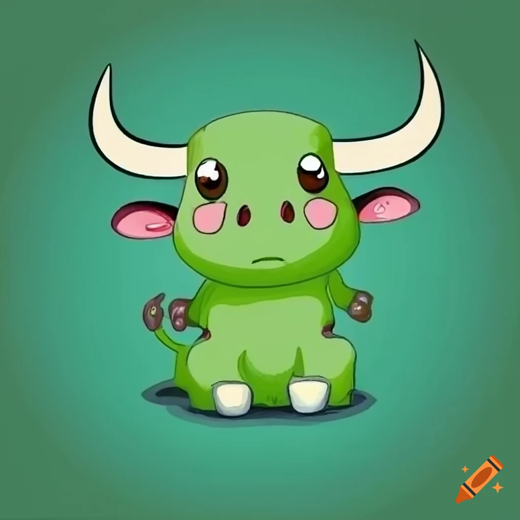 Cute green cartoon bull on Craiyon