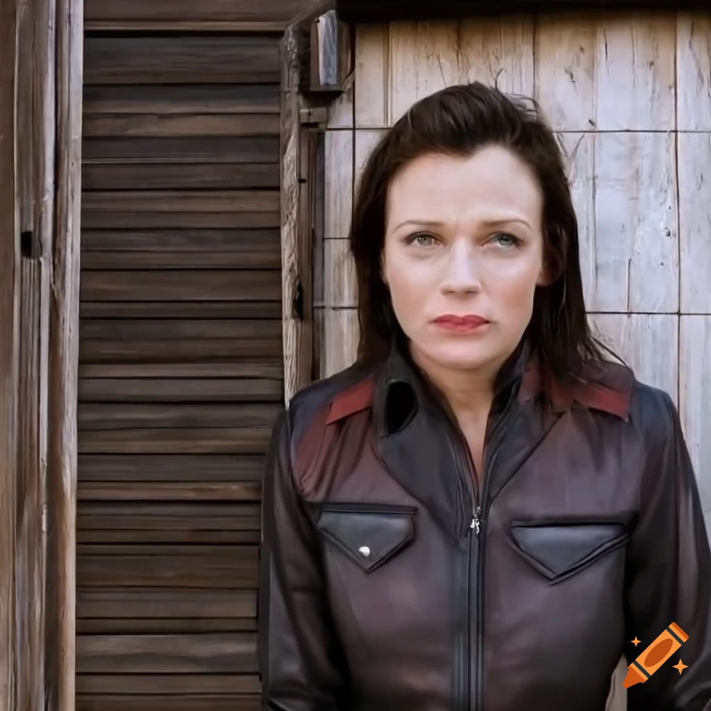 Portrait Of A Young Woman In Red Plaid Shirt And Black Leather Outfit On Craiyon