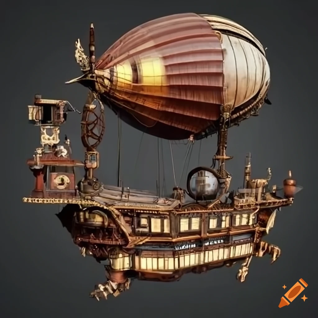 Intricately detailed steampunk airship with multiple decks and cannons on Craiyon