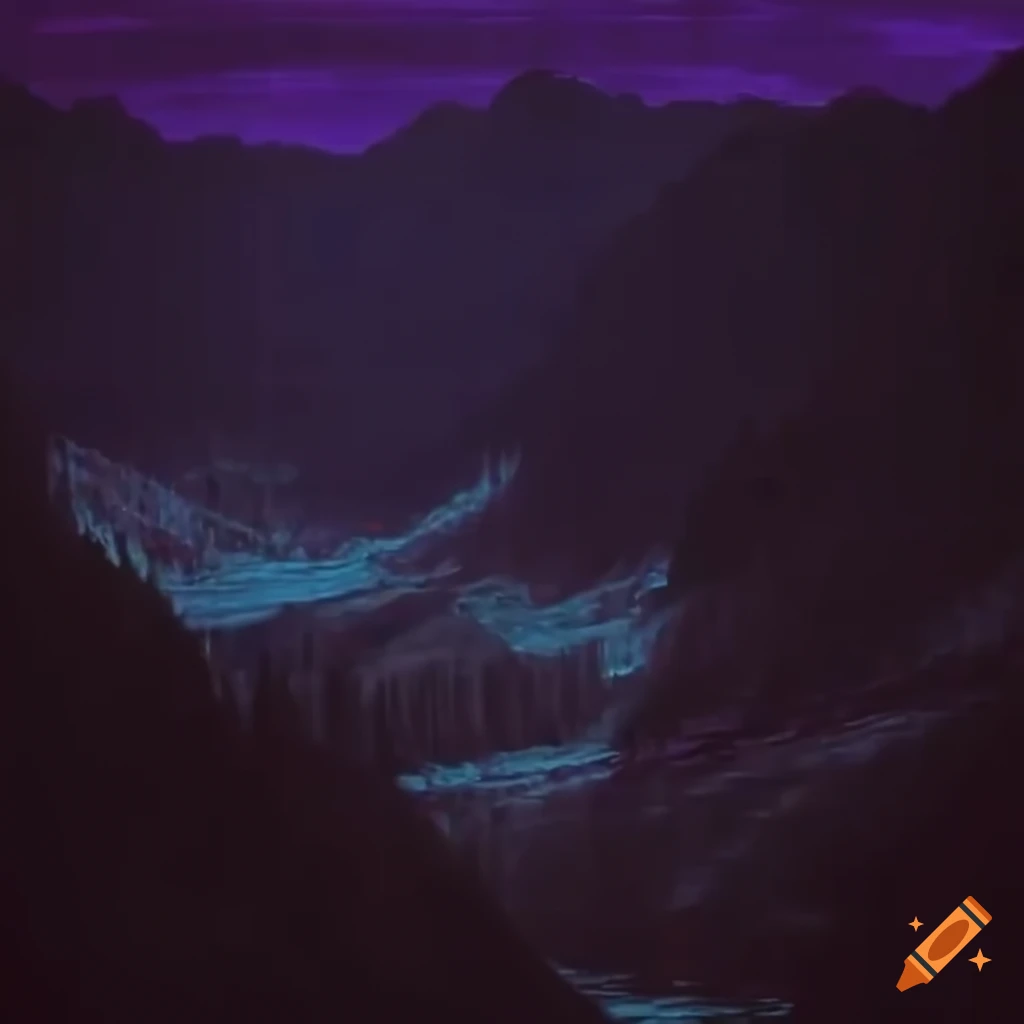 Psychedelic mountain forest with VHS-style glitch effect on Craiyon