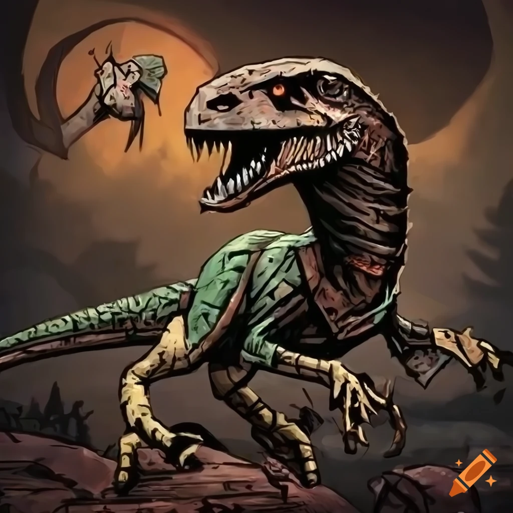 Feathered snake velociraptor dinosaur hunting in a fantasy style ...
