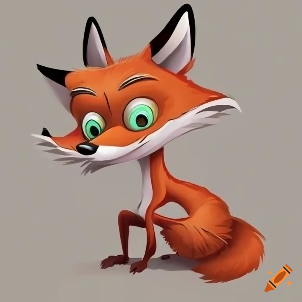 Cartoon depiction of a fox with a mischievous expression on Craiyon