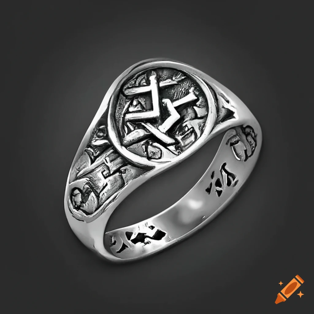 Magical silver ring with arcane symbols on Craiyon