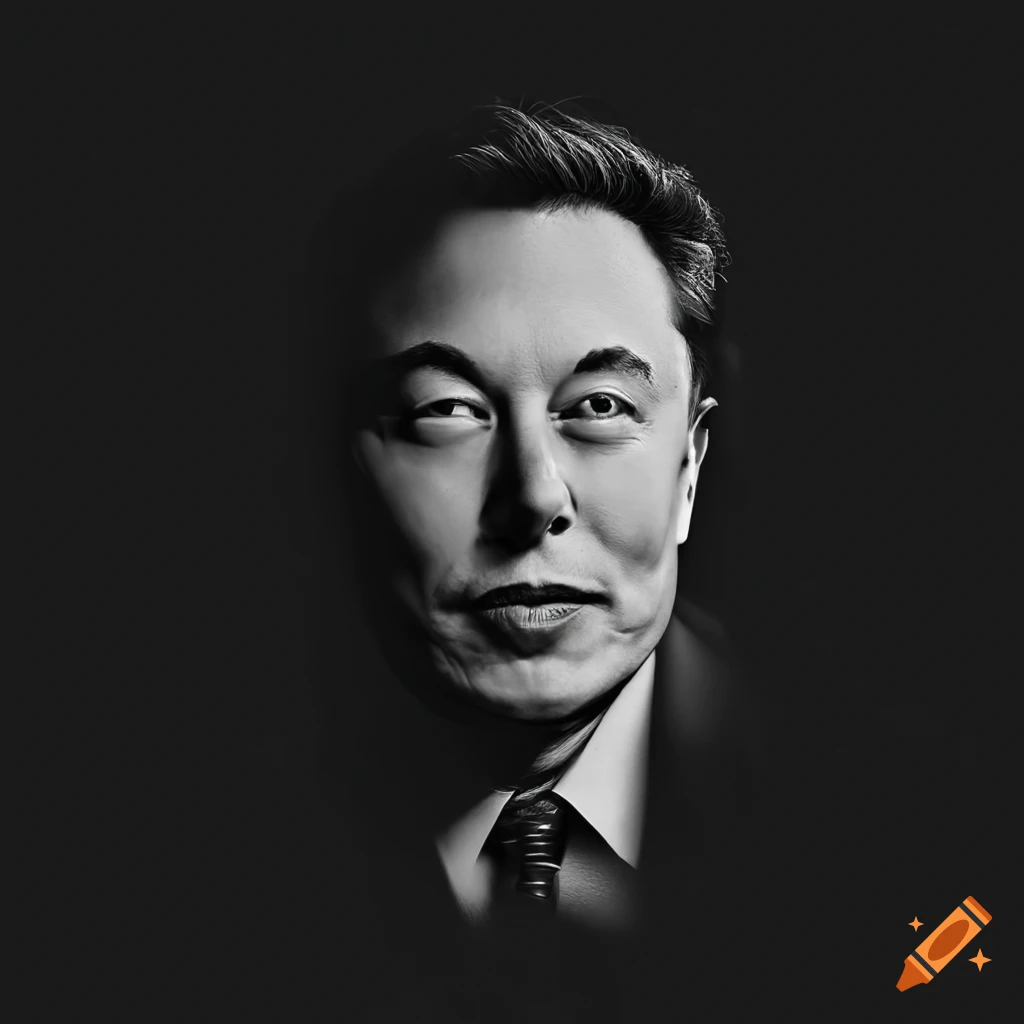 Elon musk in high-quality black and white professional portrait on Craiyon