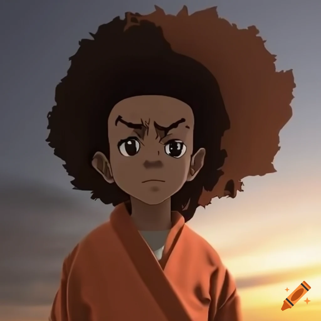 Huey from boondocks doing karate in a 3d rendering on Craiyon