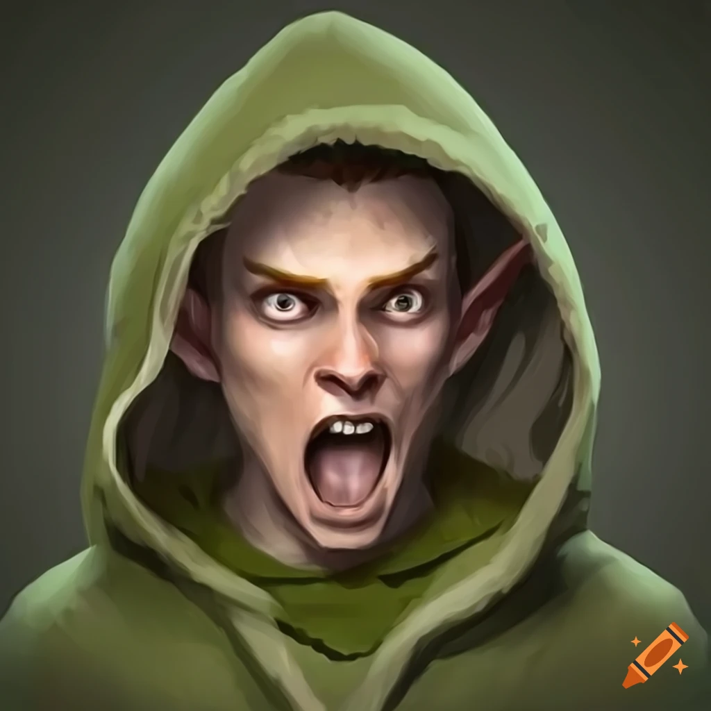 Young male druid elf looking scared in a hood in a fantasy setting on ...