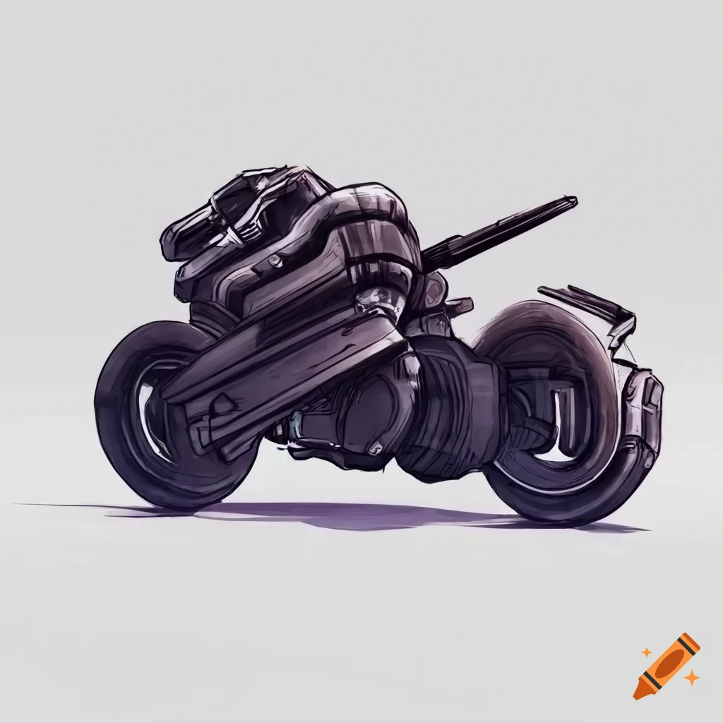Futuristic motorcycle with weapons and cybernetics on white background ...