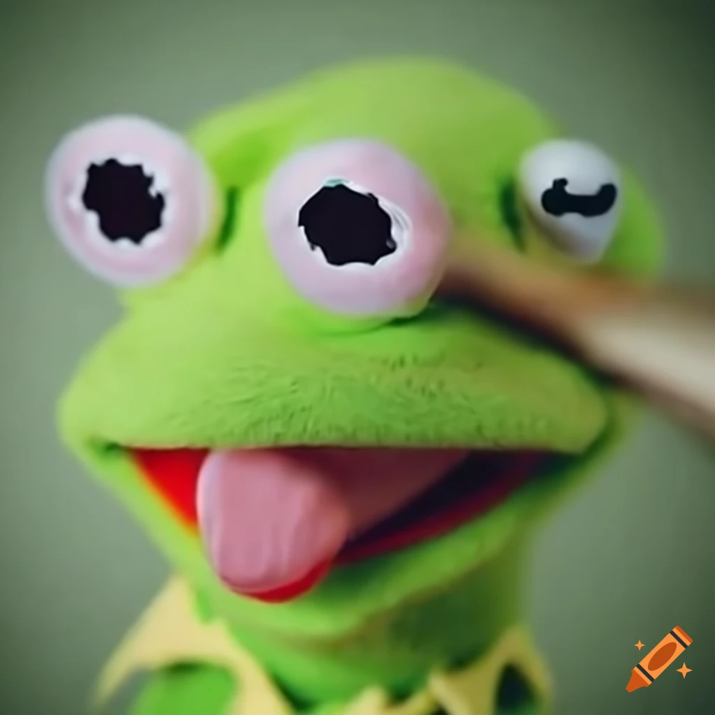 Kermit the frog eating spaghetti off miss piggy with his nose on Craiyon