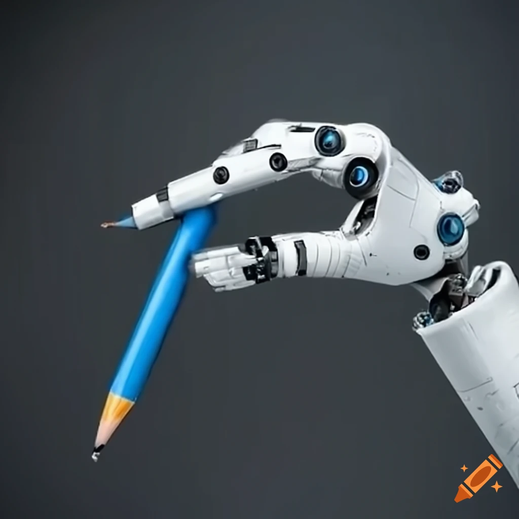 Robotic hand holding a pencil on Craiyon