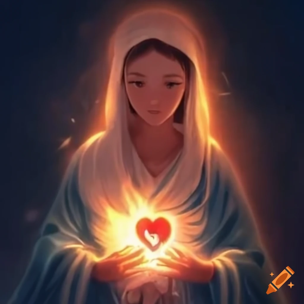 Spiritual heart igniting within the body of the virgin mary on Craiyon