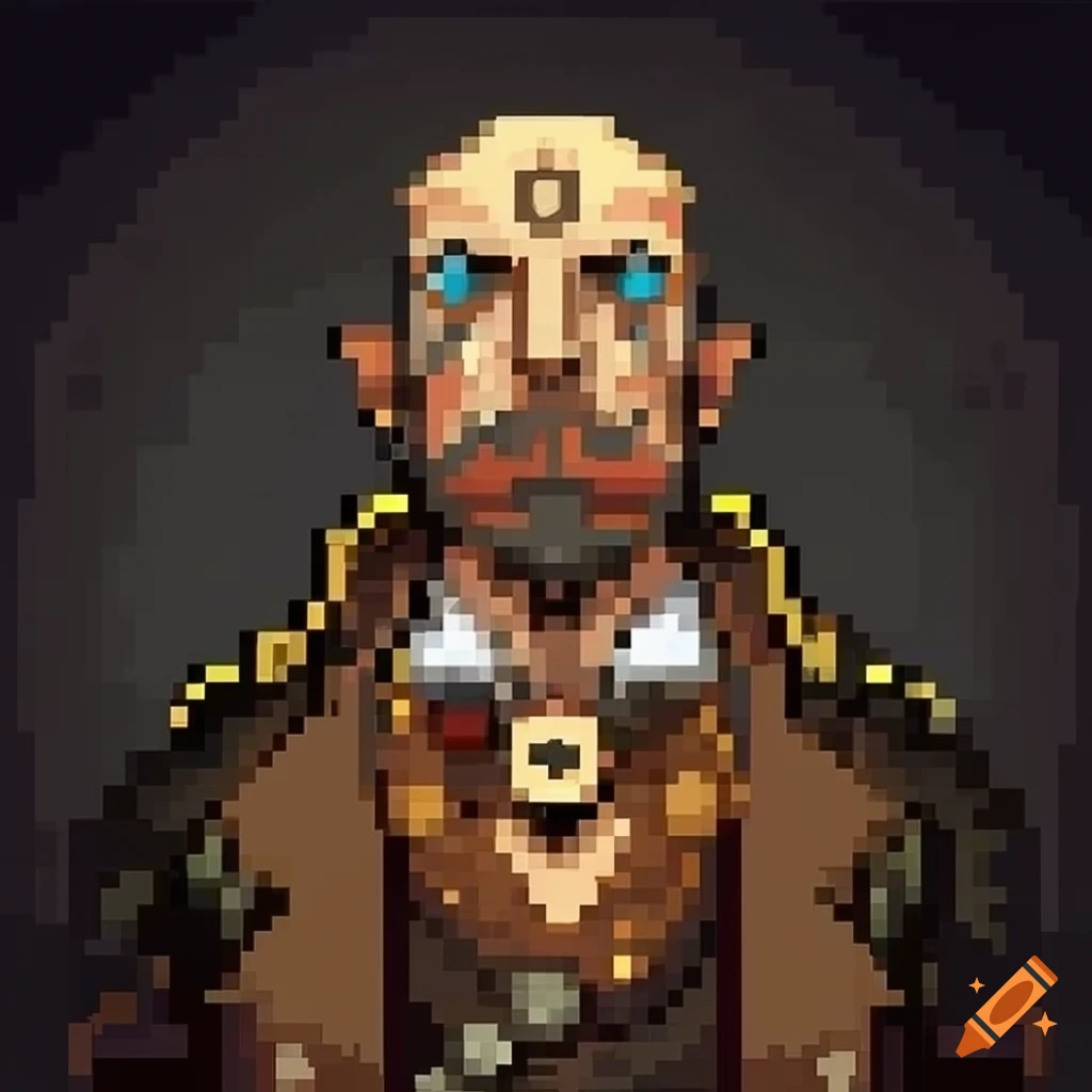 Evil steampunk man portrait in pixel art side view on Craiyon