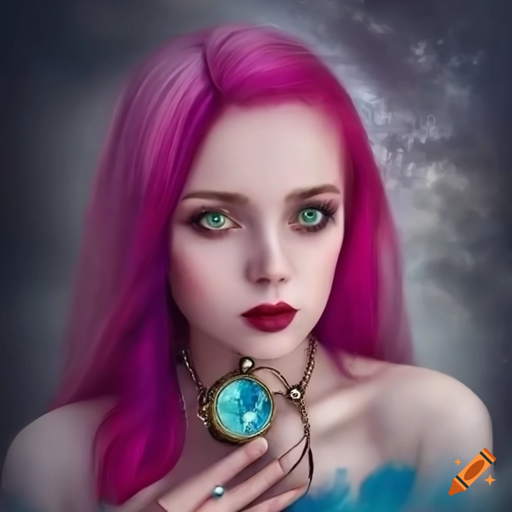Ethereal alice in wonderland woman with magenta hair and green eyes by ...