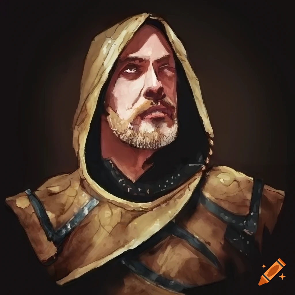 Medieval character portrait with bright colors and black outlines on ...