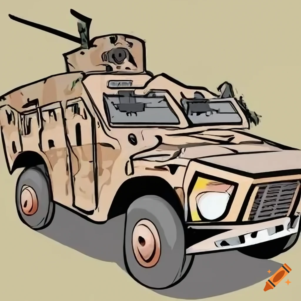 Iraq armored trucks in a cartoon style on Craiyon