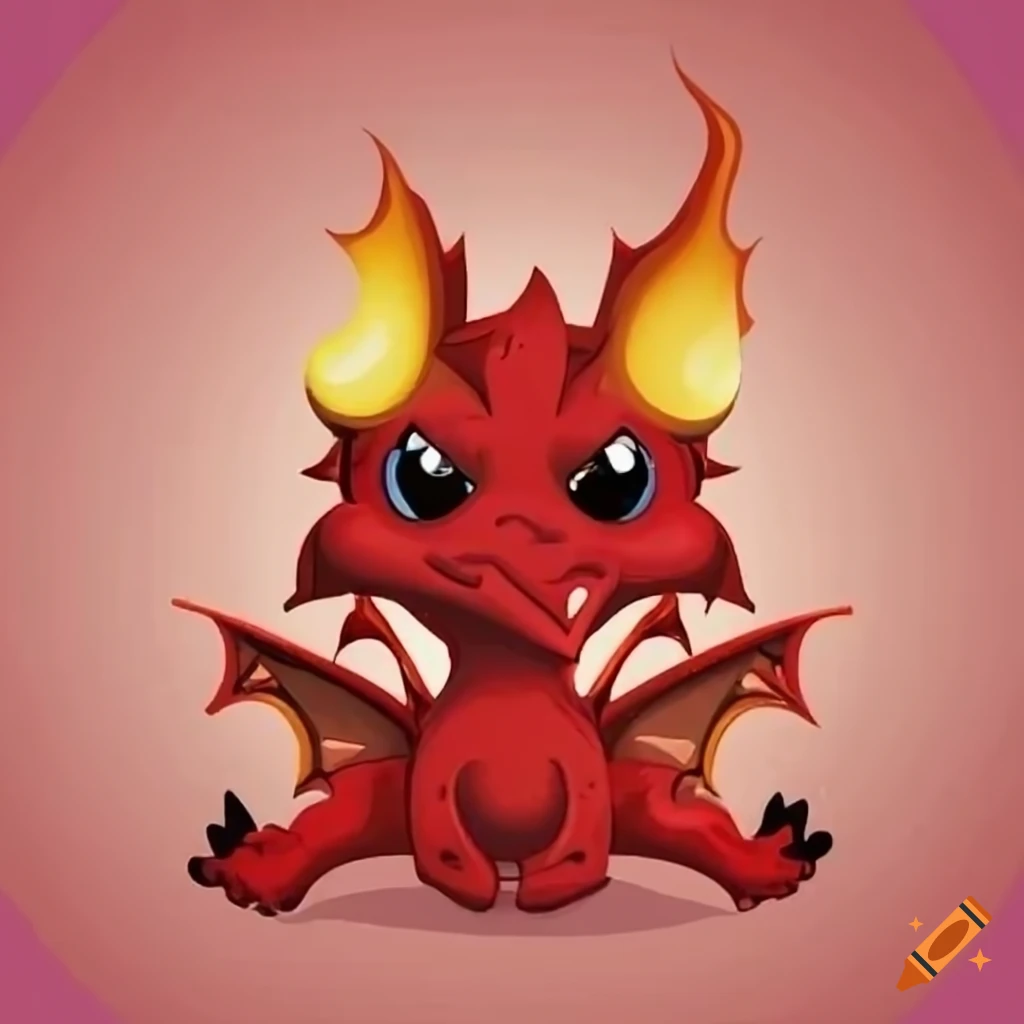Baby red dragon spitting flame in a cartoonish style on Craiyon