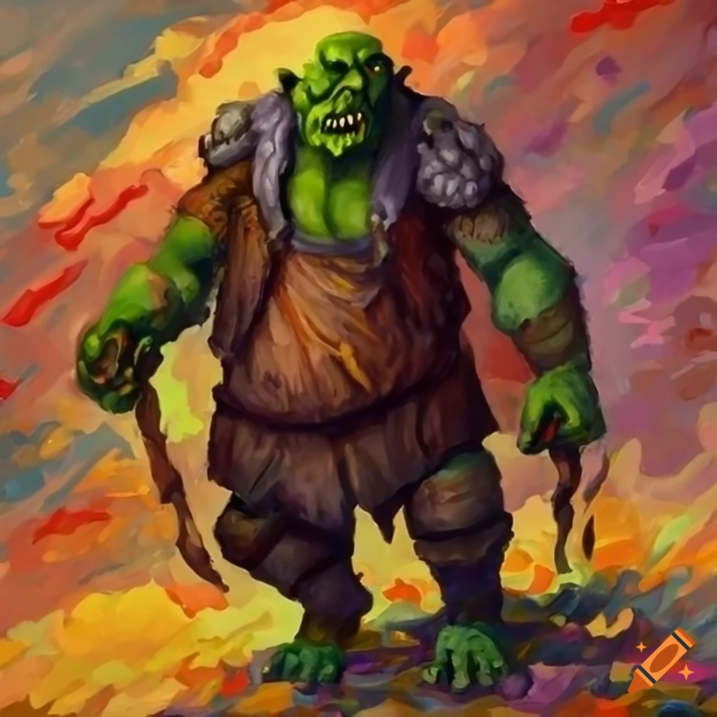 Friendly ogre in a fantasy land with impasto style on Craiyon