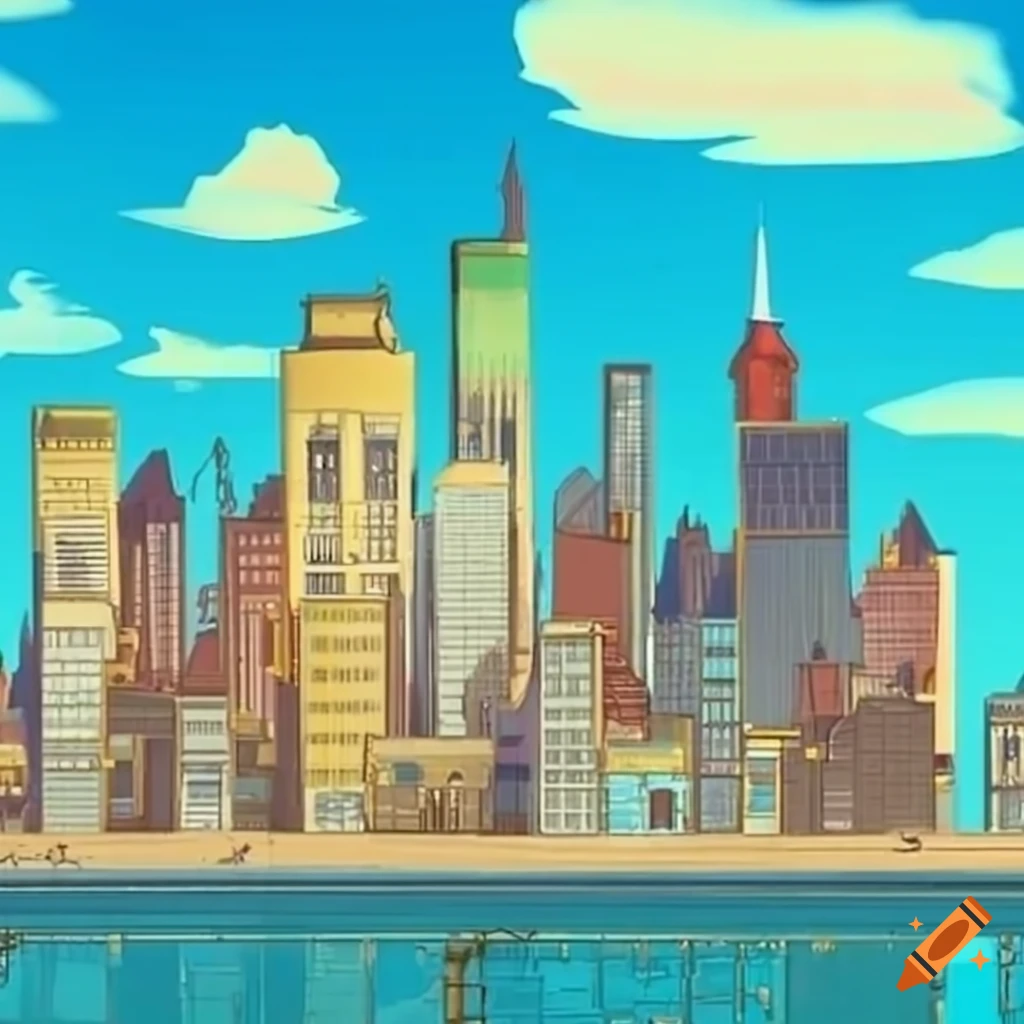 Cityscape with animated elements on Craiyon