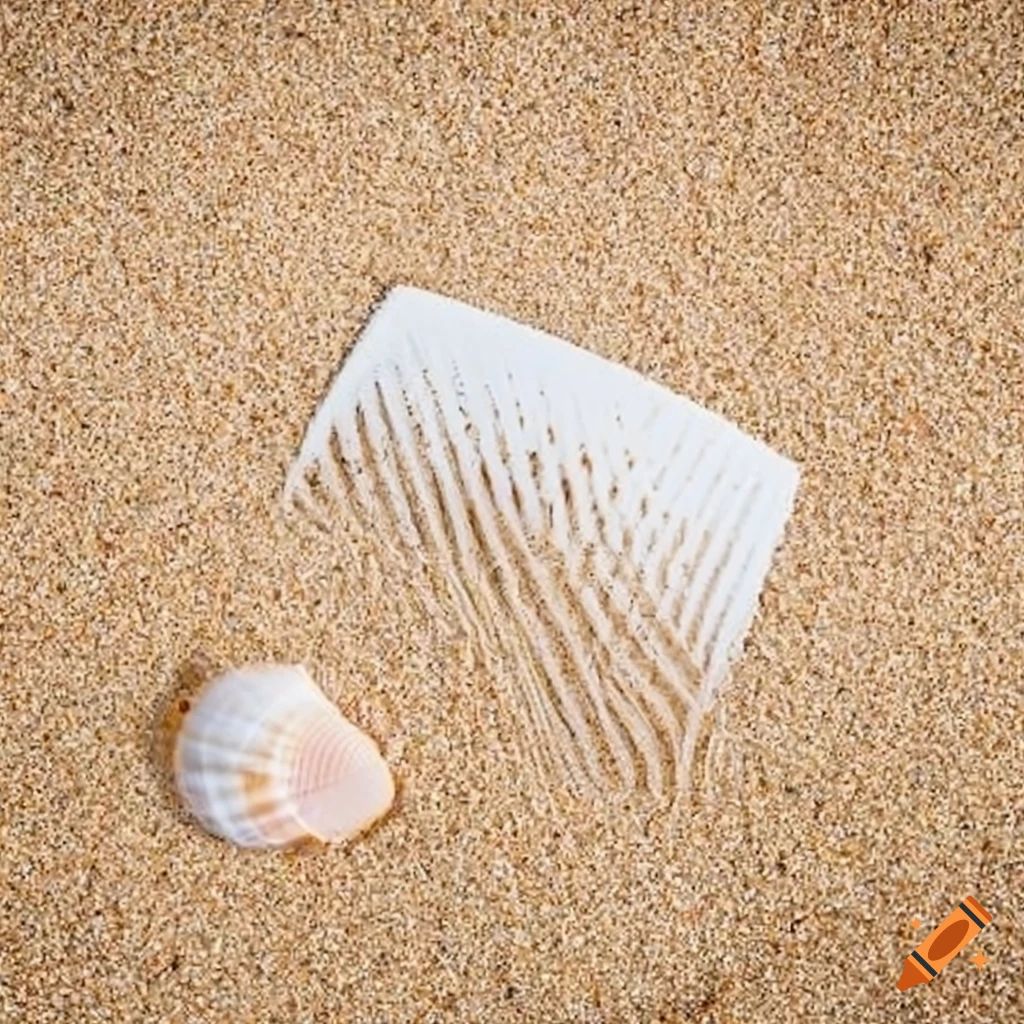 White comb on sand near clear sea water with small shells on Craiyon