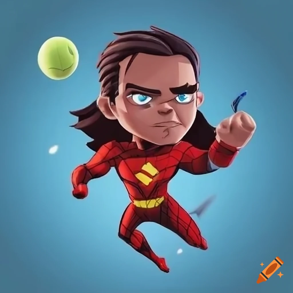 Dynamic superhero with a tennis racket, in a marvel-style cartoon on ...