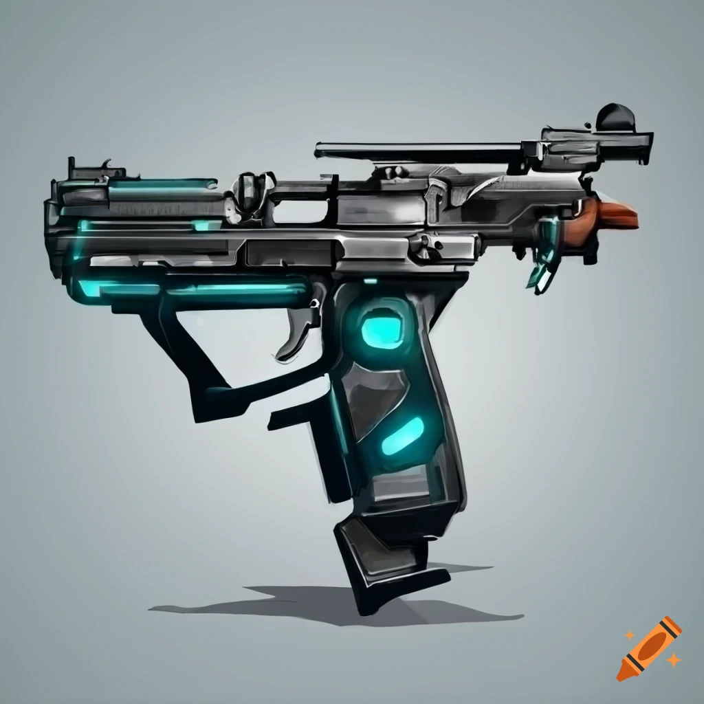 Futuristic pistol with cybernetic technology on a white background on ...