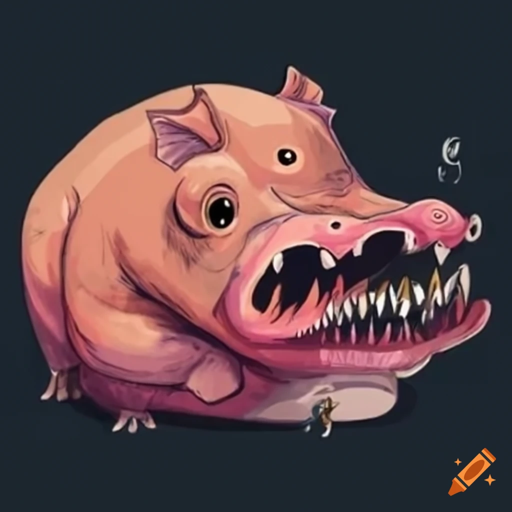 Hybrid creature combining pig, blob fish, alligator, and bird on Craiyon