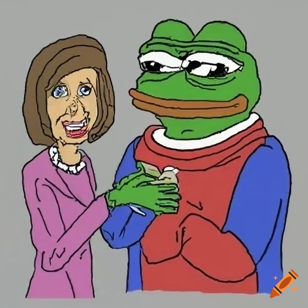Cartoon depiction of Nancy Pelosi as Pepe the Frog on Craiyon