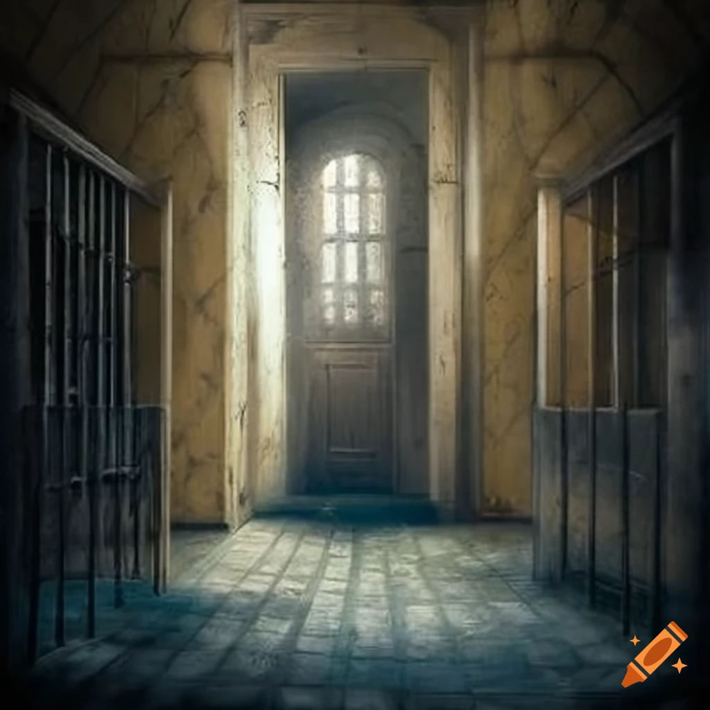 18th century prison hallway with cells on Craiyon